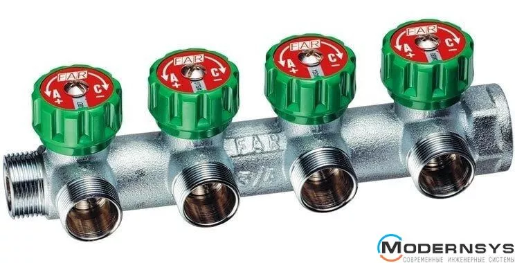 Регулирующий коллектор FAR 4 отвода 1"х3/4"TP (FK 3824 134TP) ⭐ купить ...